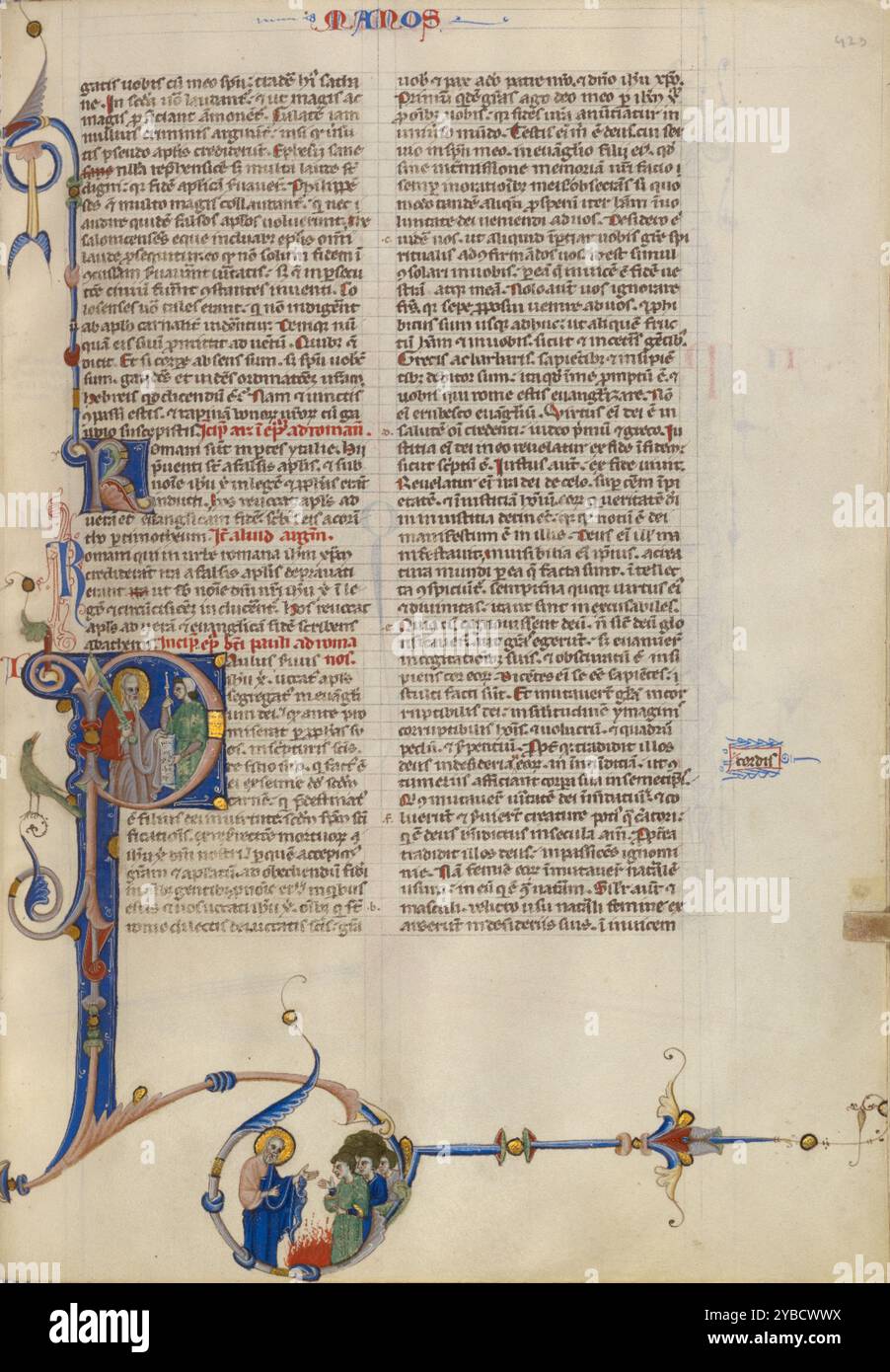 Initial P: Paul Handing a Scroll to a Man; Abbey Bible, about 1250-1262 ...