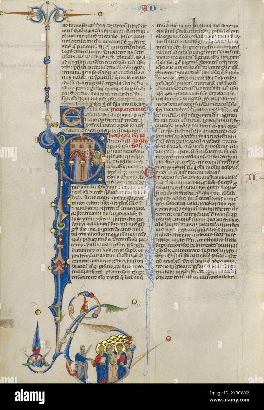 Initial P: Saint Paul Escaping Prison in a Basket; Abbey Bible, about ...