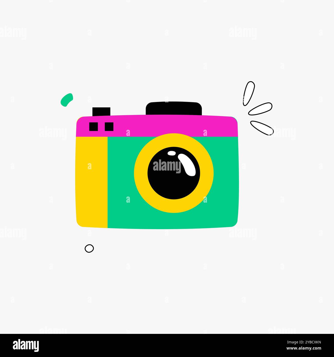 Colorful camera in flat vector illustration symbolizing photography ...