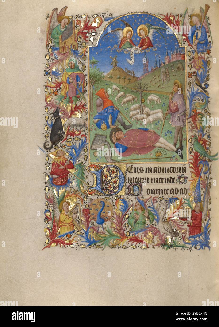 The Annunciation to the Shepherds; Book of Hours, about 1420. Angels ...