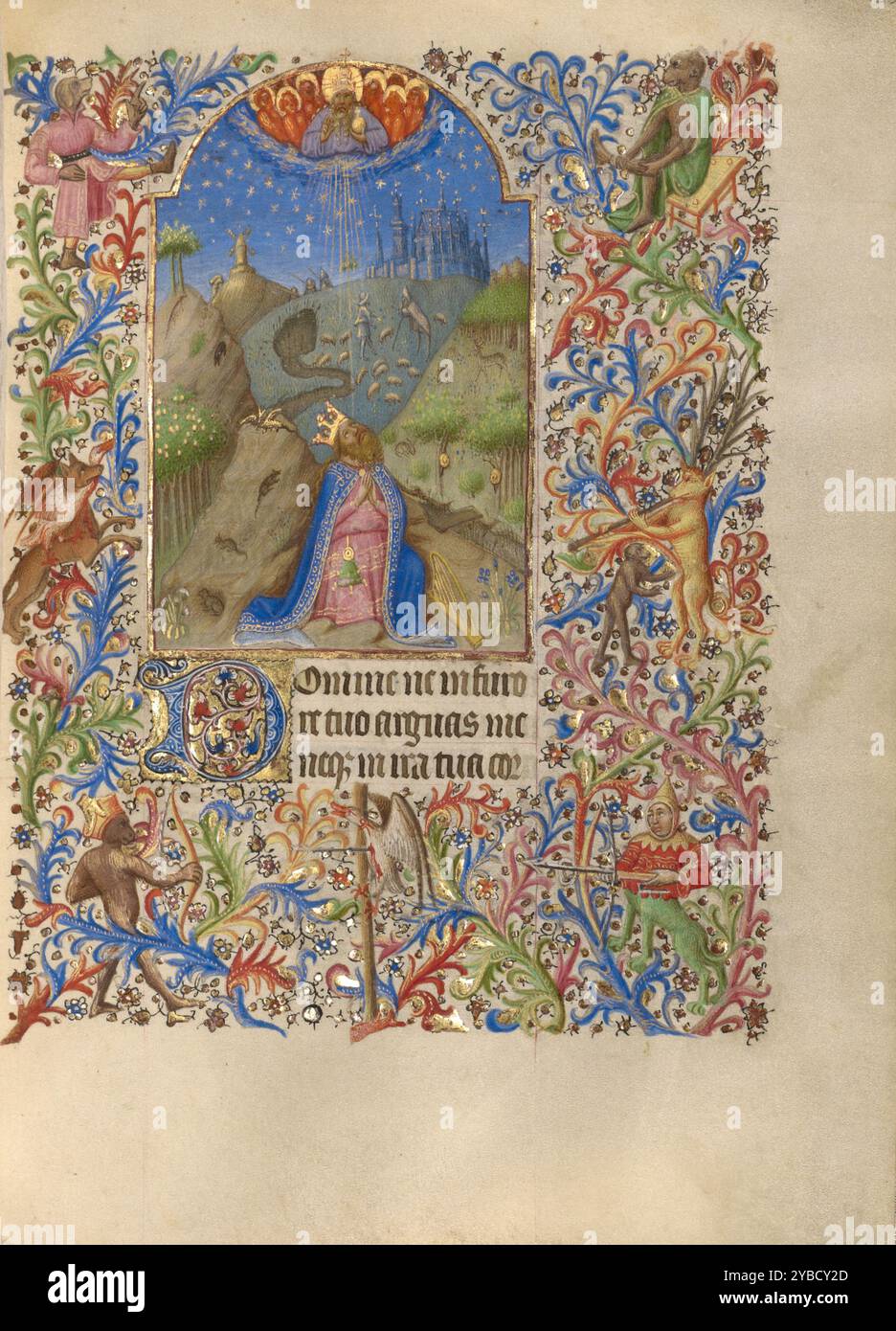 David in Prayer; Book of Hours, about 1420. Old Testament scene - King ...