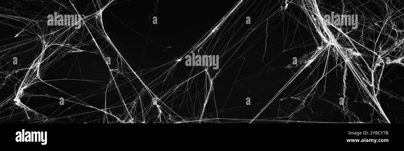 White cobweb on black background, banner design Stock Photo - Alamy