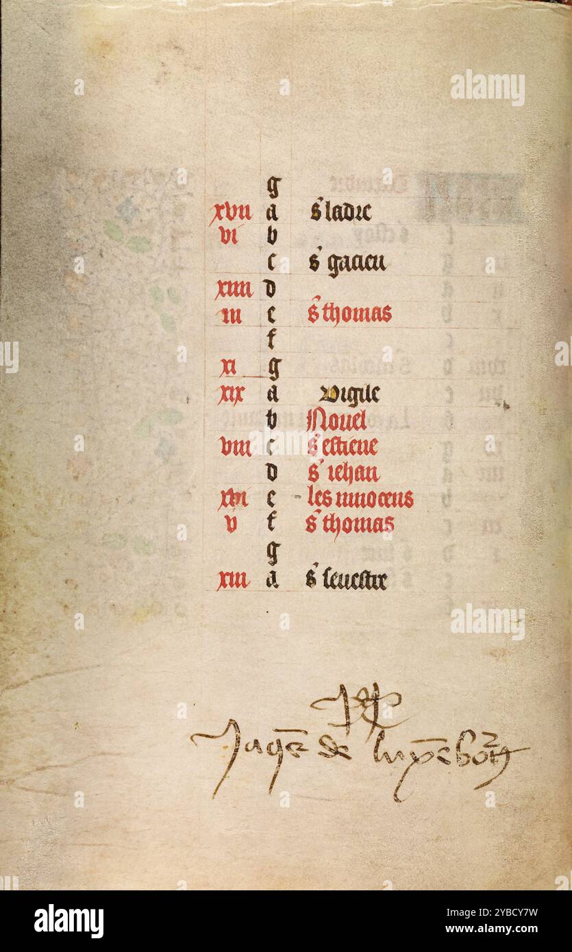 Calendar Page for December (continued); Book of Hours, about 1466-1470 ...