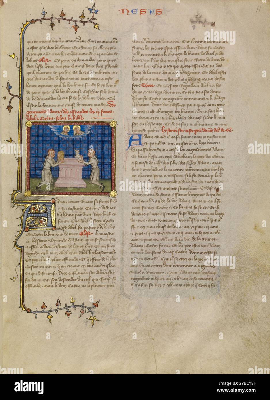 Cain and Abel Offering Gifts, about 1360-1370. Additional Info:Kneeling ...