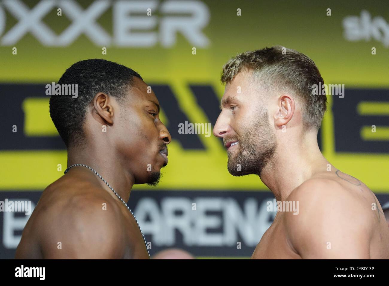 Lewis Edmondson (right) and Dan Azeez during a weigh in at the Kachette ...
