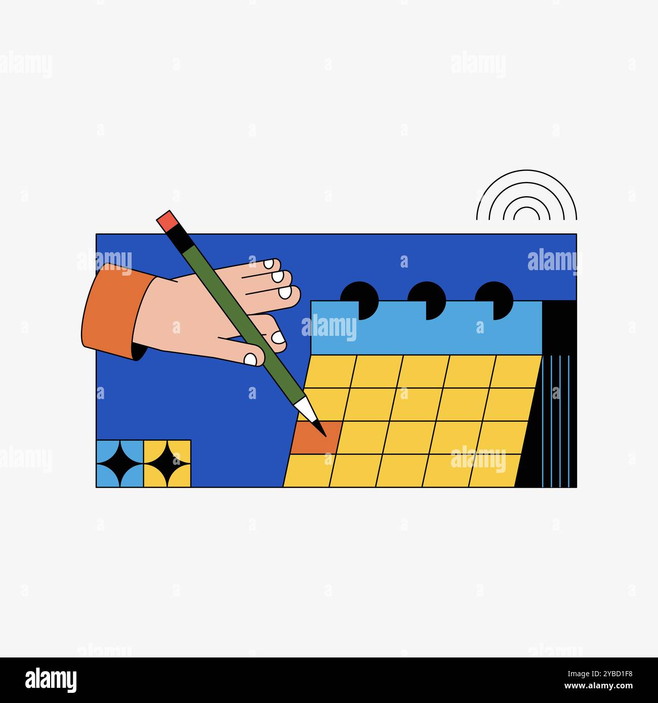 Hand Writing On Calendar In Flat Vector Illustration Symbolizing ...