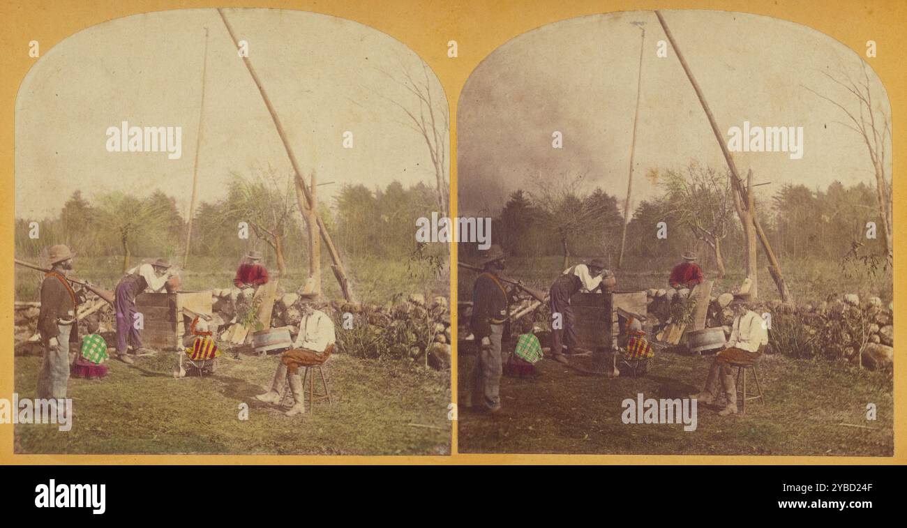 Group of woodsmen near a well, about 1870-1880 Stock Photo - Alamy