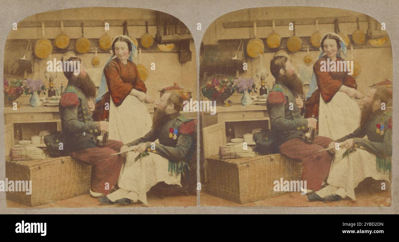 Two bearded men in a kitchen, with a woman who is probably the cook ...