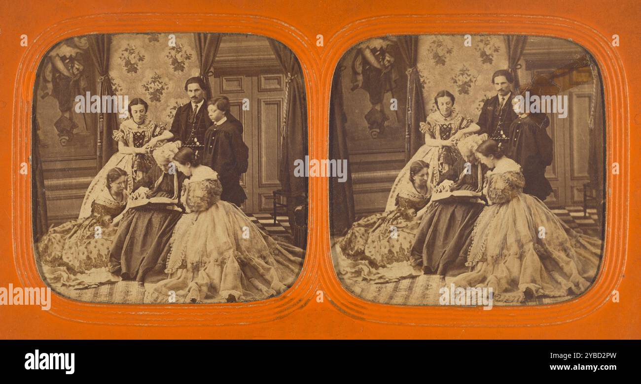 Family scene in parlor: elder woman reading to group, 1855-1860 Stock ...