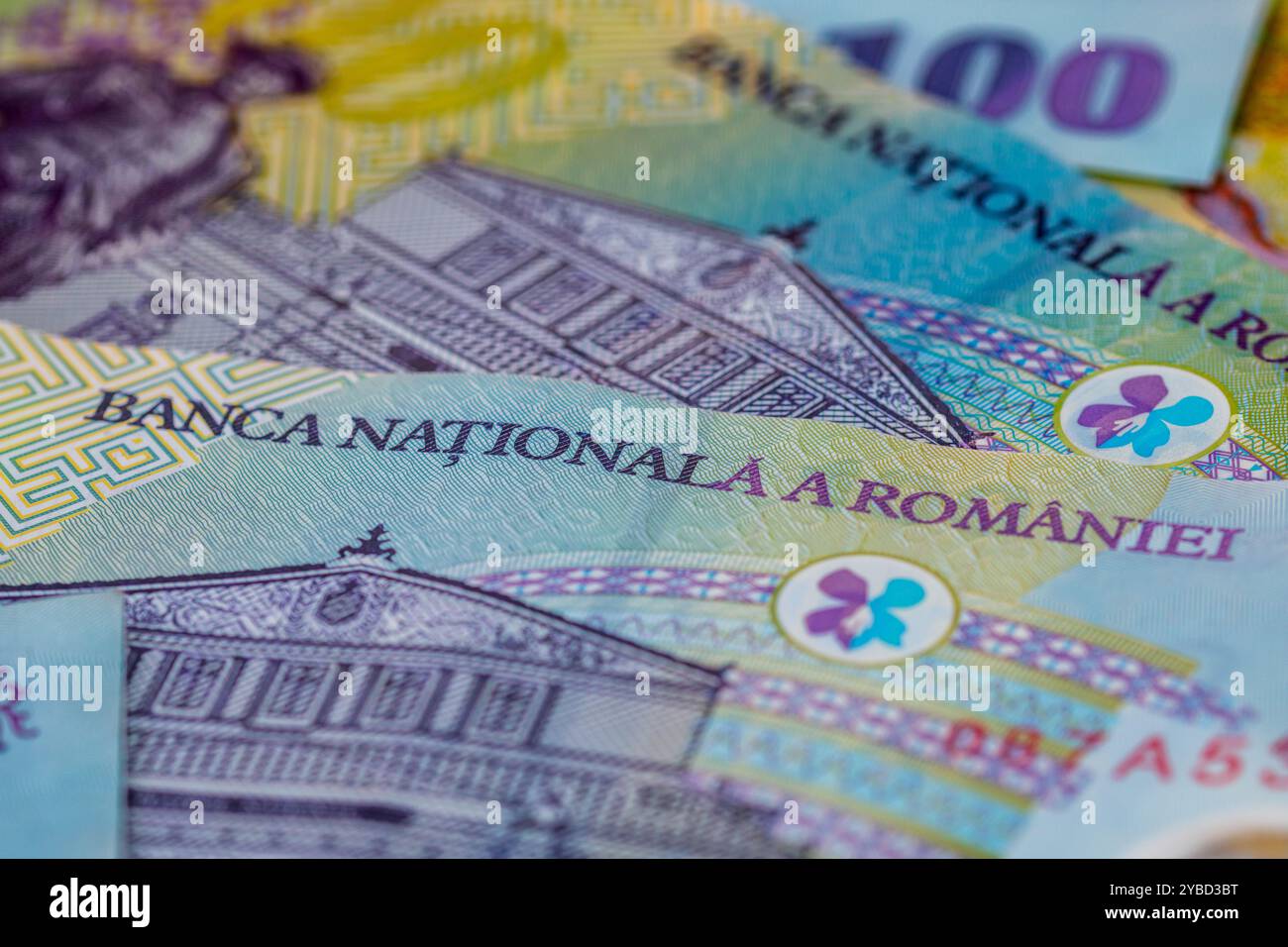LEI money banknotes, detail photo of RON. Romanian currency Stock Photo ...