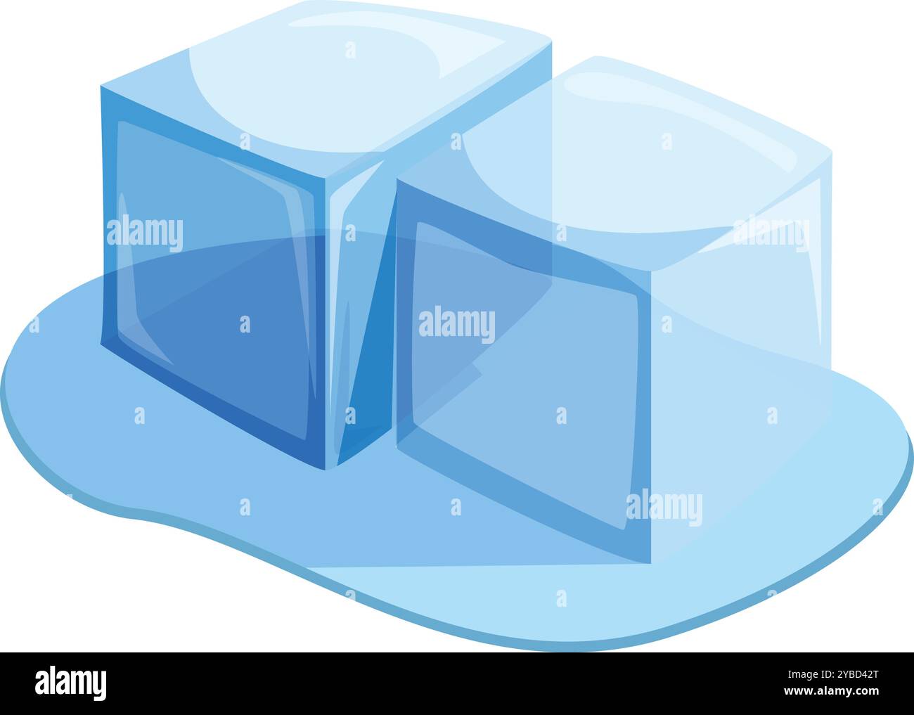 Illustration featuring two melting ice cubes on a light blue surface ...