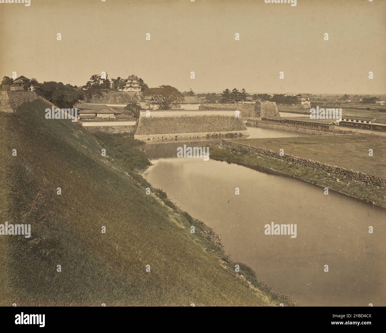 Tokio. Japan, about 1875-1890s. Elevated view of the moat surrounding ...