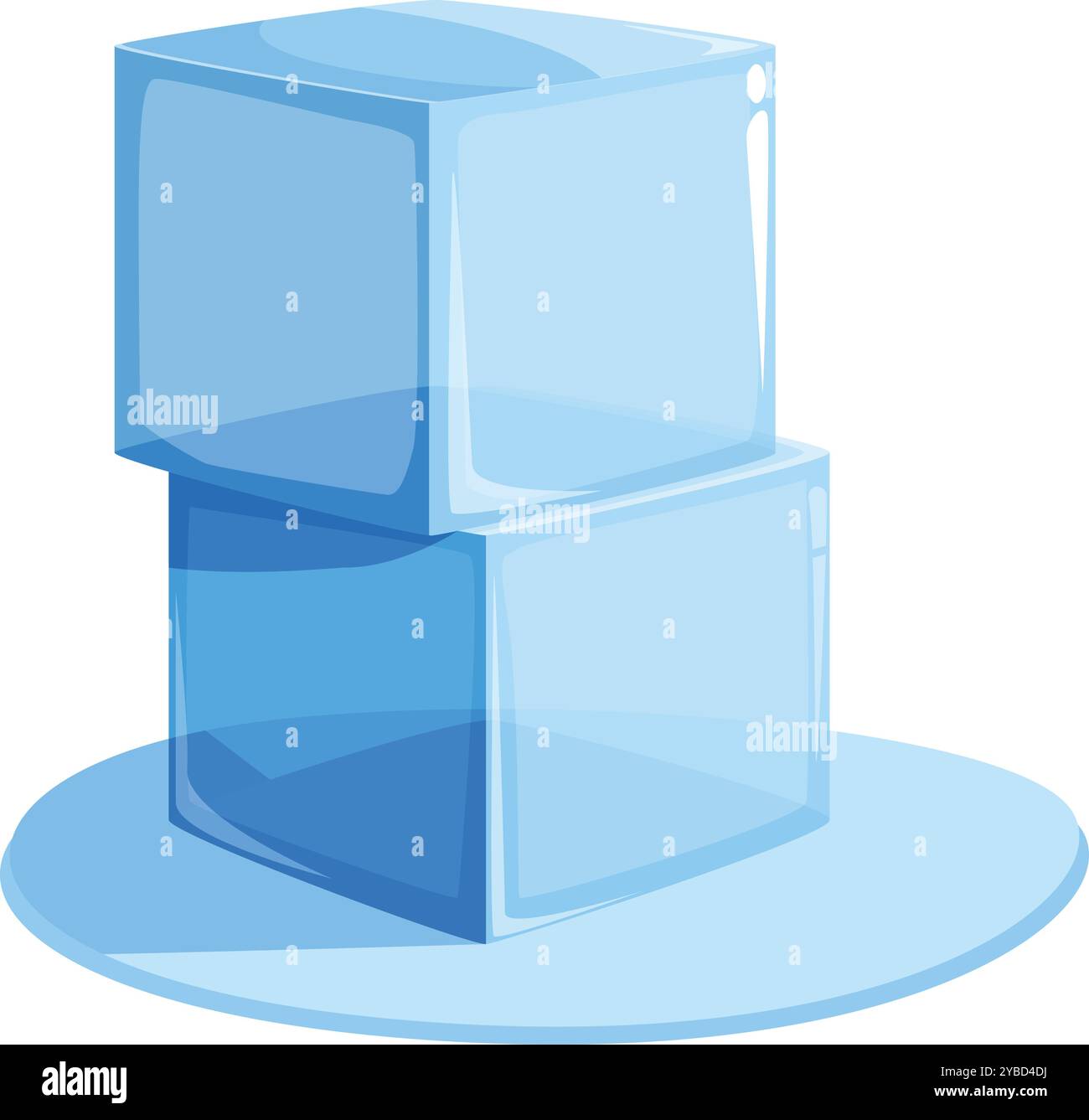 Two semi transparent ice cubes are melting on a flat surface, creating ... Two semi transparent ice cubes are melting on a flat surface, creating ...