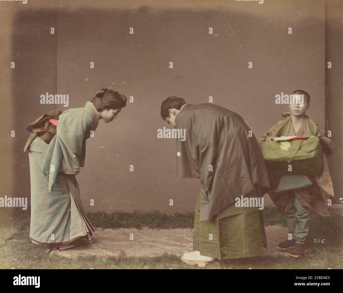 Happy New Year, 1870s-1890s. Two people bowing towards each other. A ...