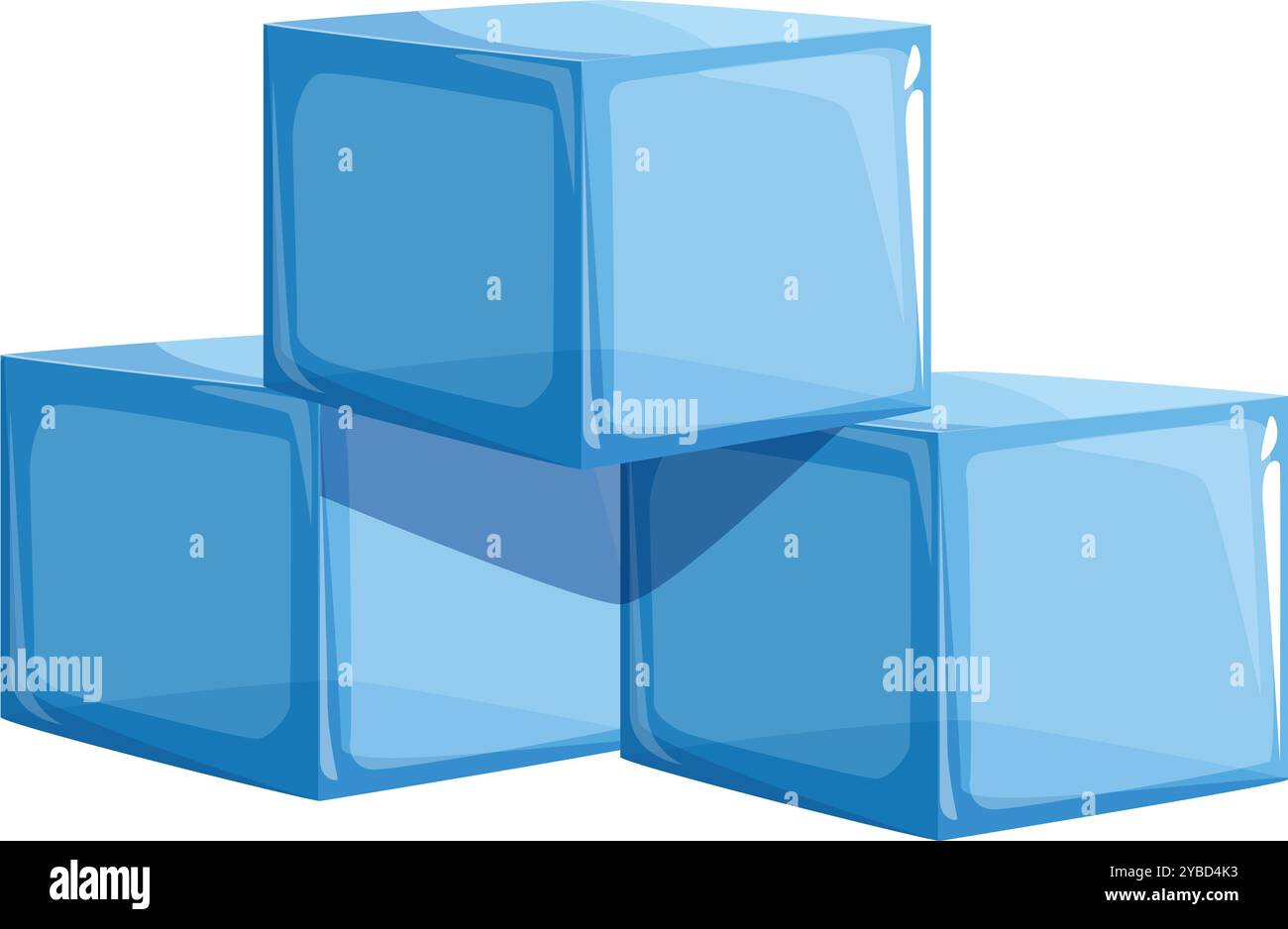 Three blue cartoon style ice cubes are partially melting on a white ...