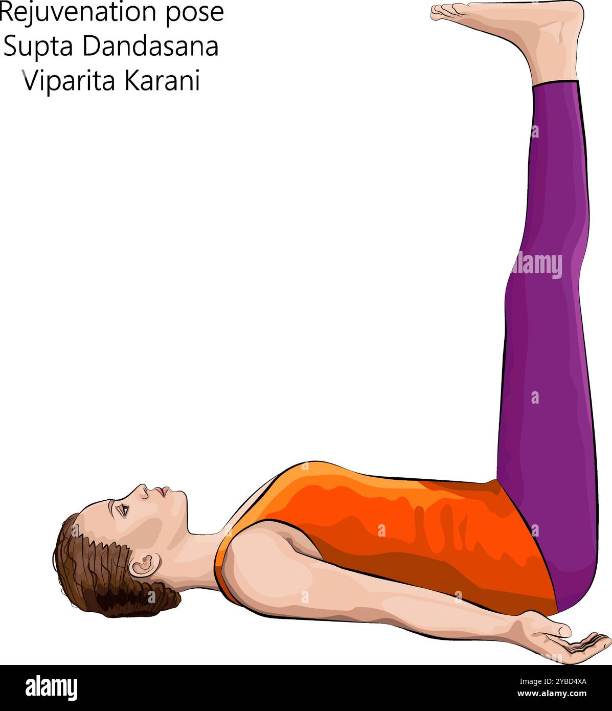 Young woman practicing yoga pose. Rejuvenation pose or Supine Staff ...