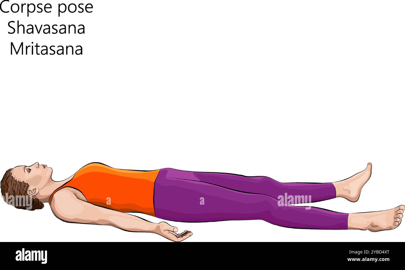 Young woman practicing yoga pose. Corpse pose. Shavasana or Mritasana ...