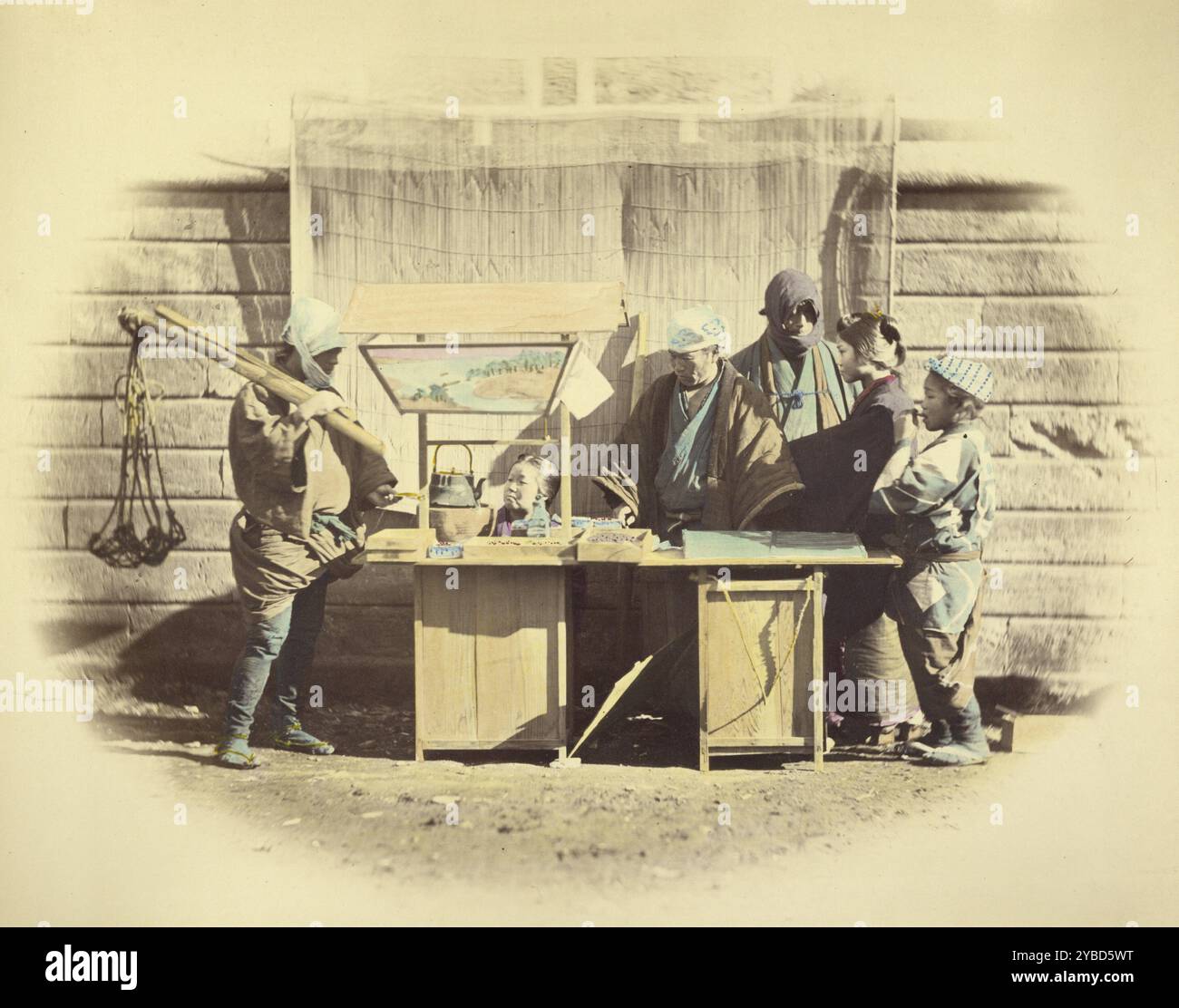 Street Refreshment Stalls, 1866-1867. Six people standing around an ...