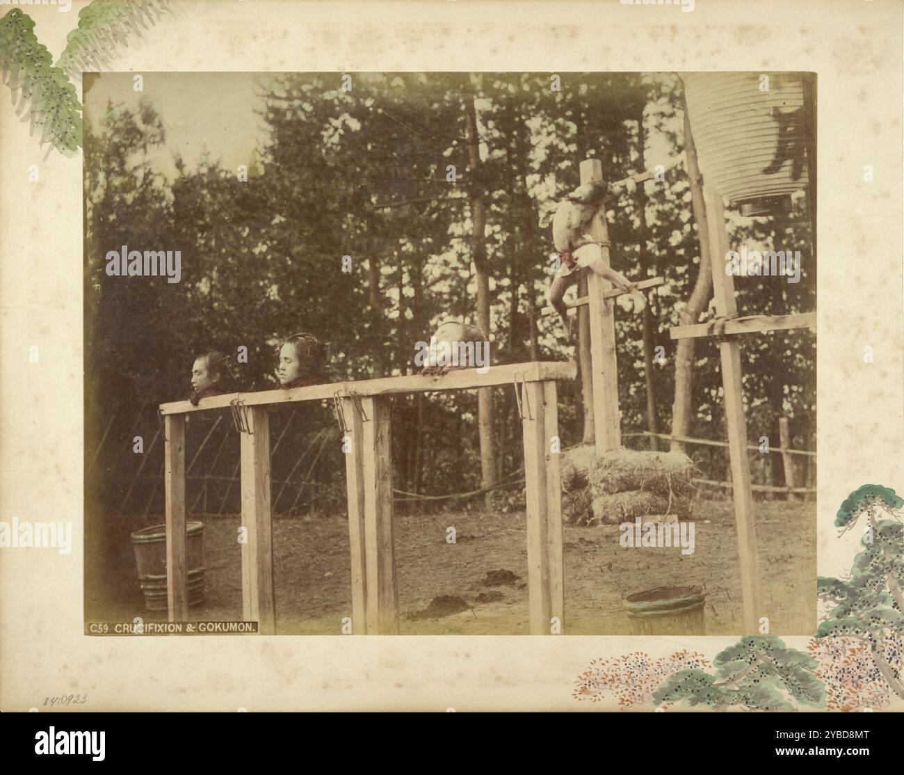 Crucifixion and Gokumon, 1863-1868. A row of three decapitated heads ...