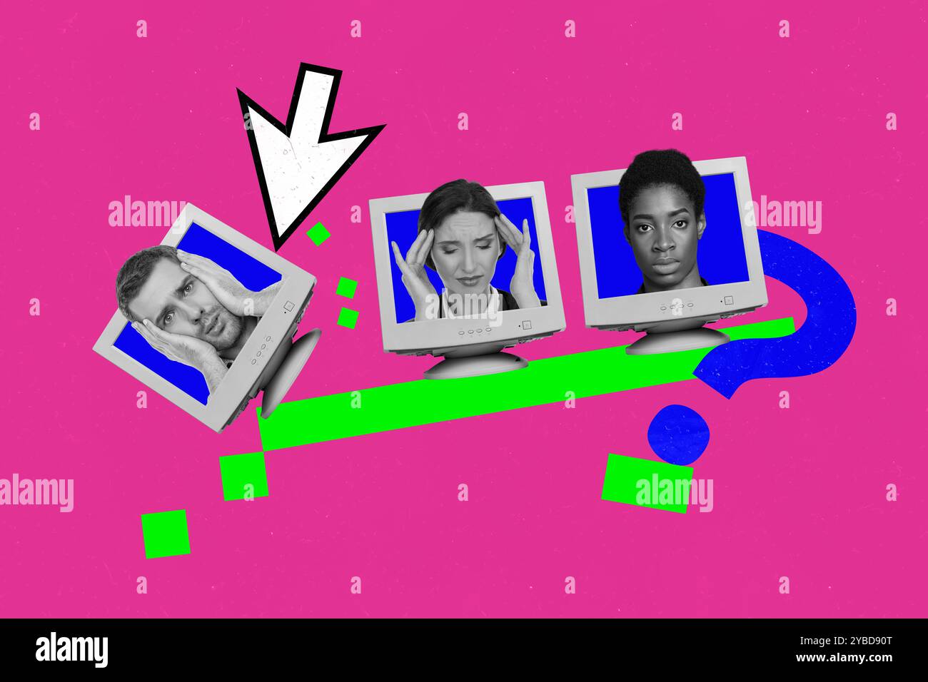 Creative photo collage young employees business management computer ...