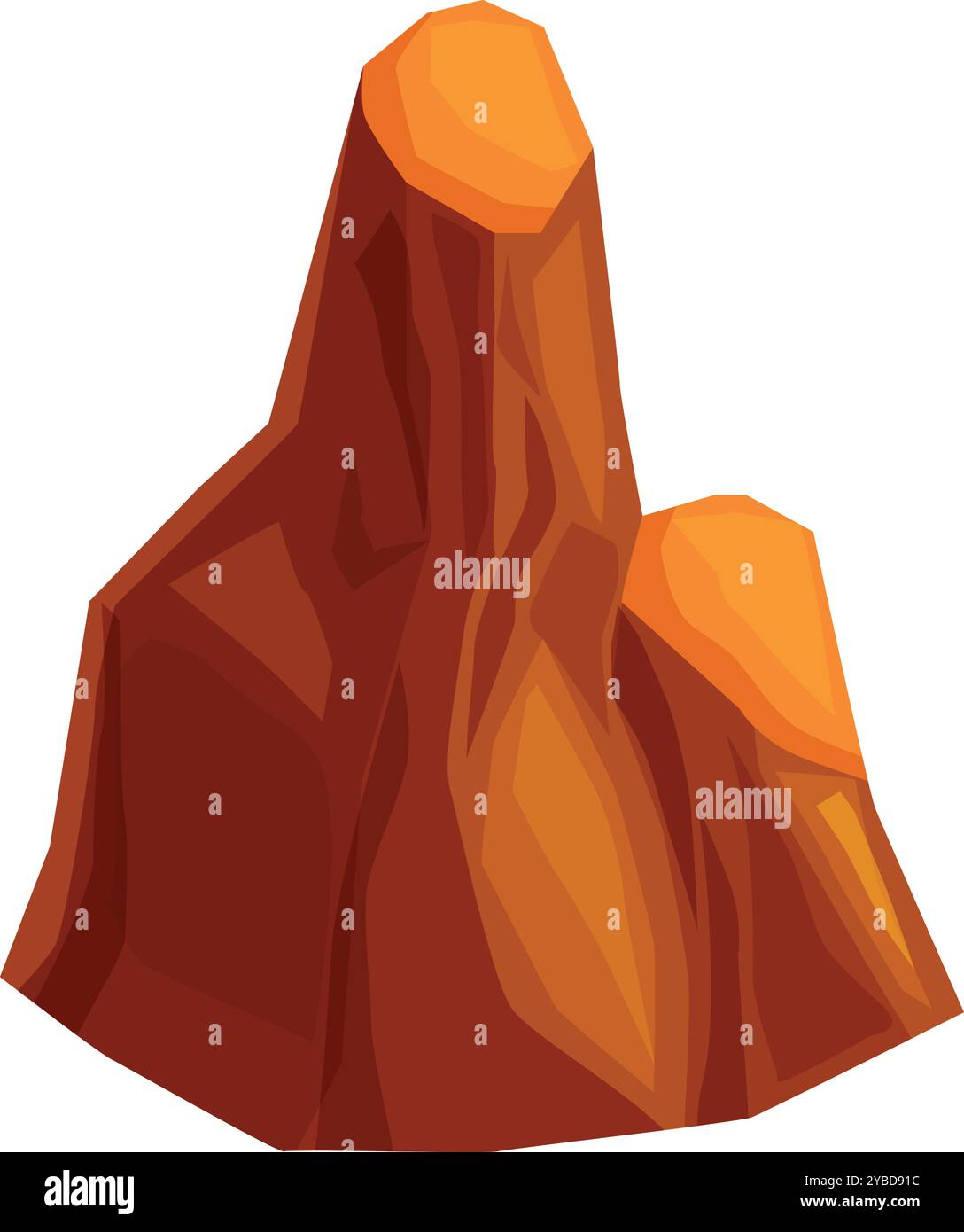Vector illustration of a big brown mountain peak reaching high above ...