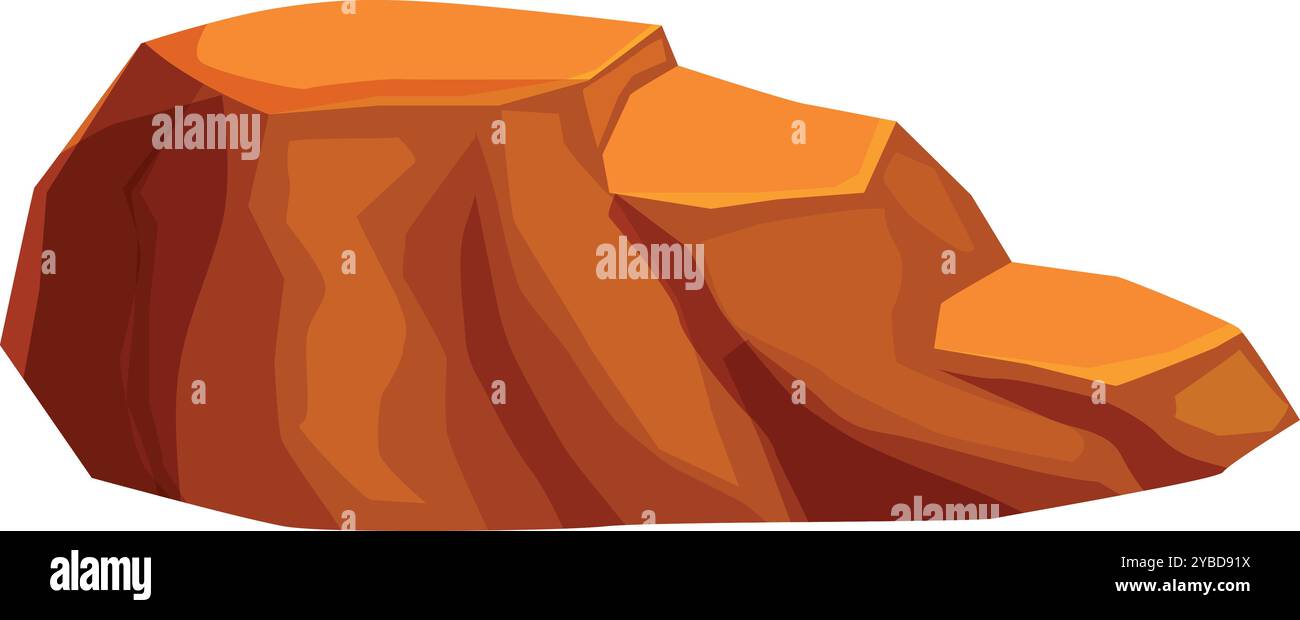 Cartoon orange rock formation with flat top surface isolated on white ...