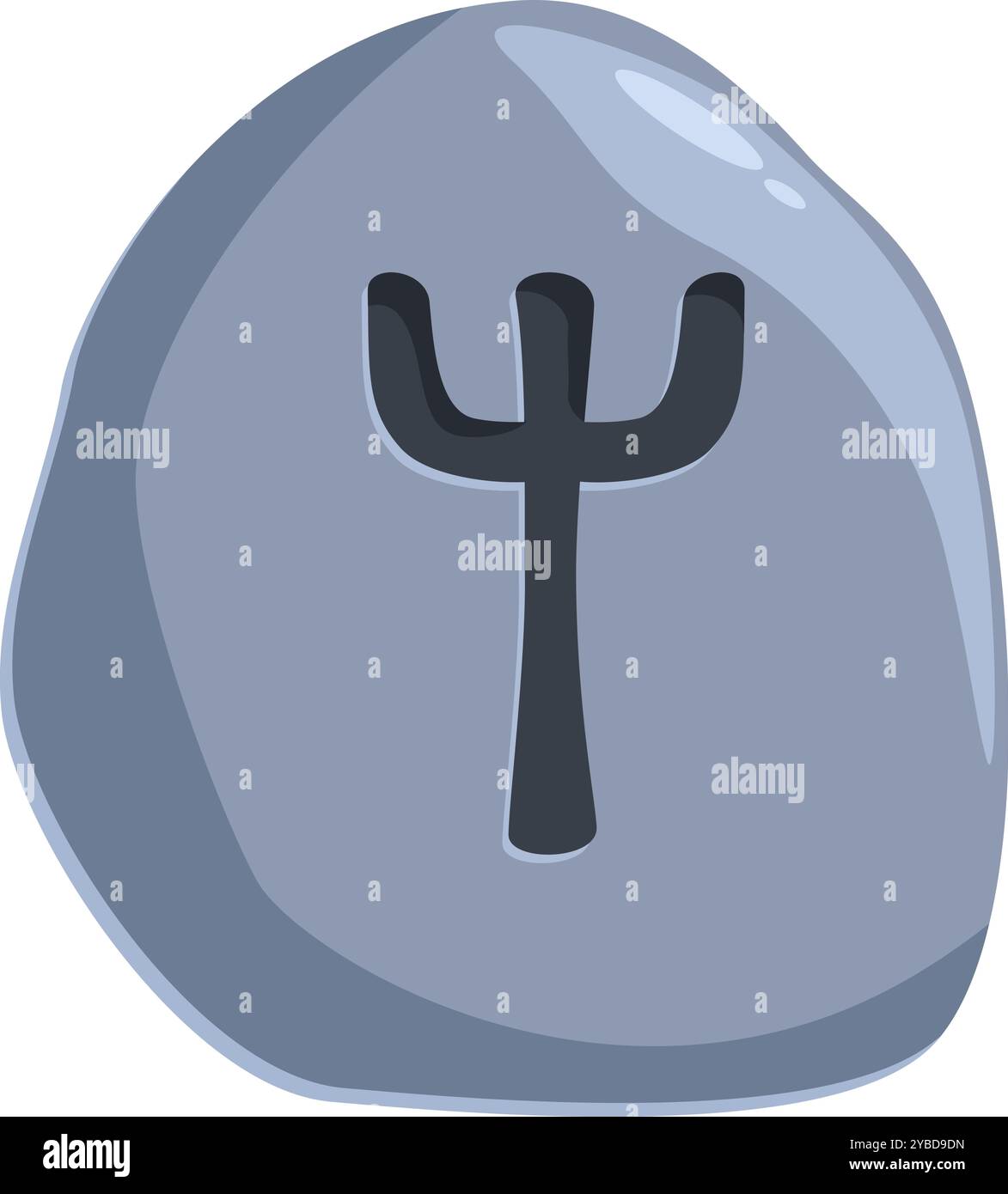Cartoon illustration of a grey stone showing the algiz rune symbolising ...