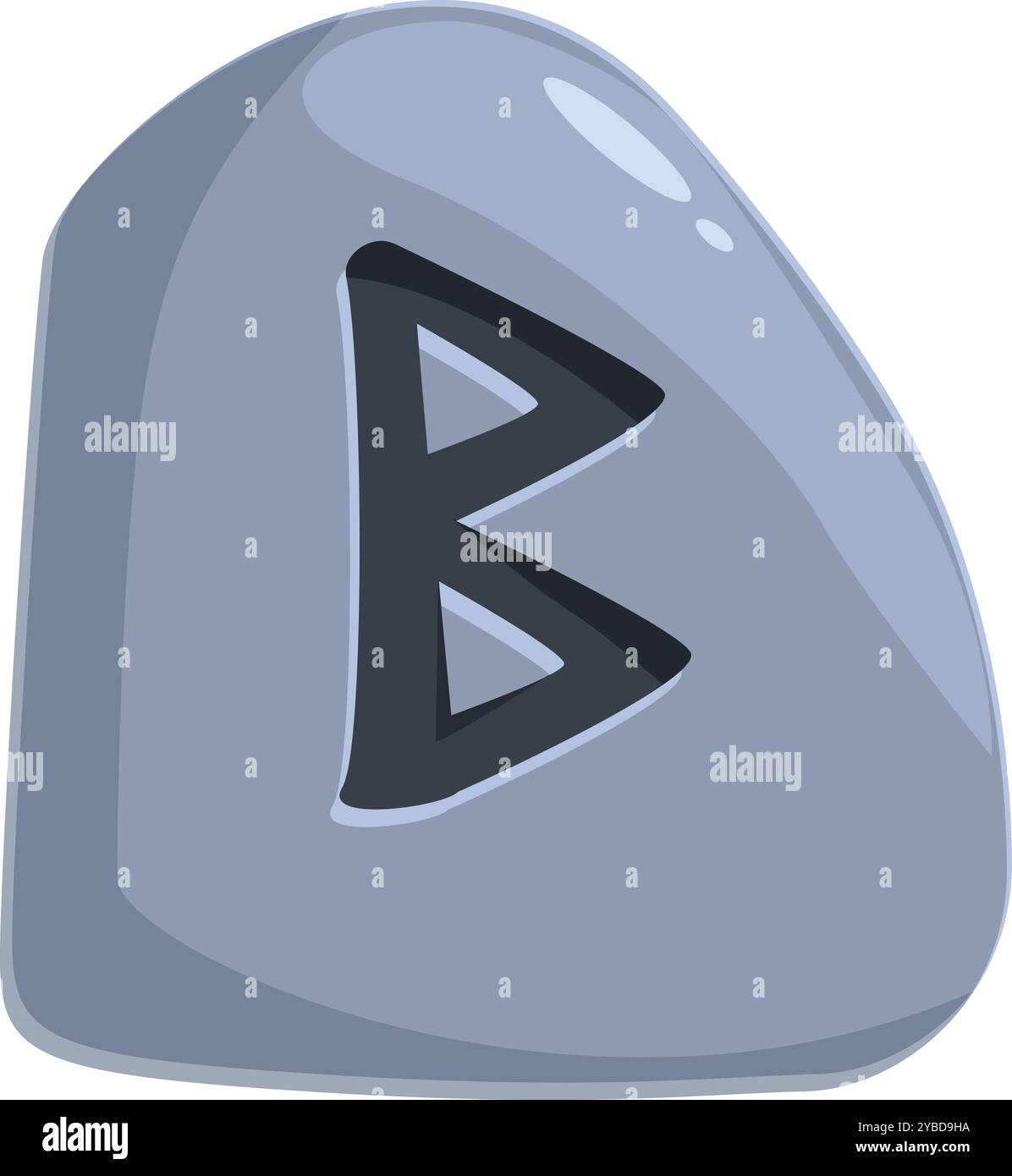Cartoon grey rune stone with berkana ancient symbol engraved on it ...
