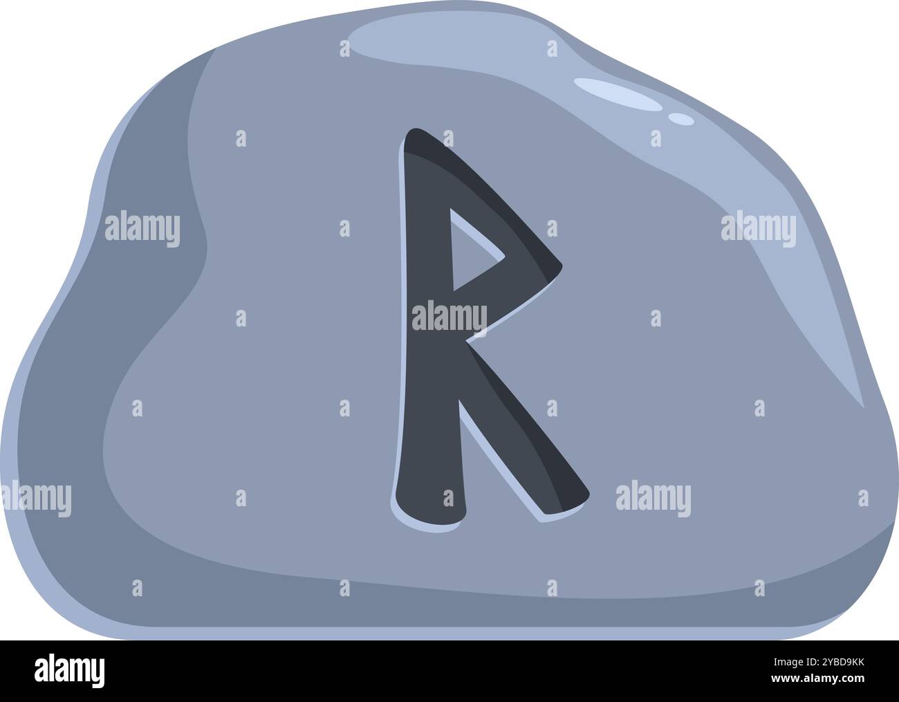 Cartoon illustration of a grey stone showing the raido rune, the symbol ...