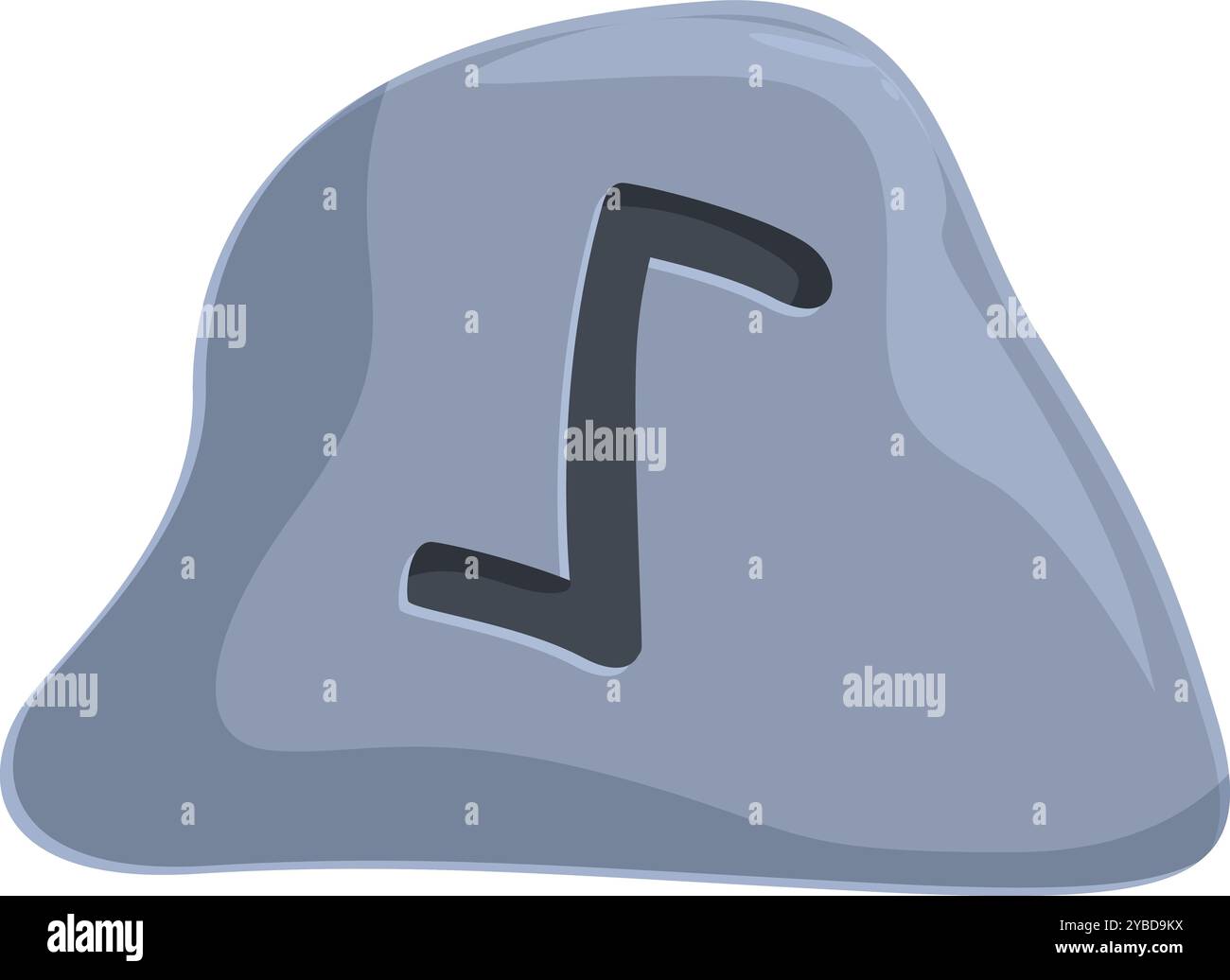 Cartoon style grey stone is laying on a white background with the rune ...