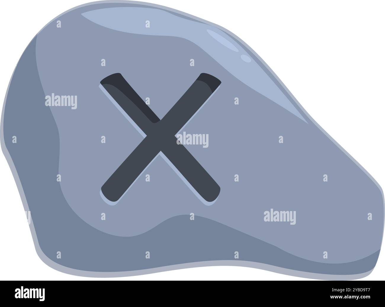 Cartoon grey stone with a carved cross showing wrong way, isolated on ...