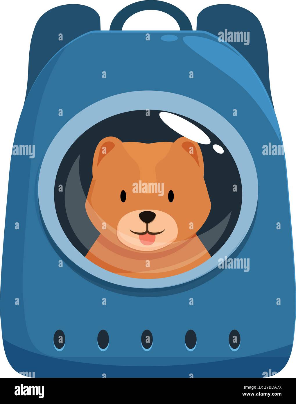 Cartoon brown bear looking out of a blue space carrier backpack Stock ...