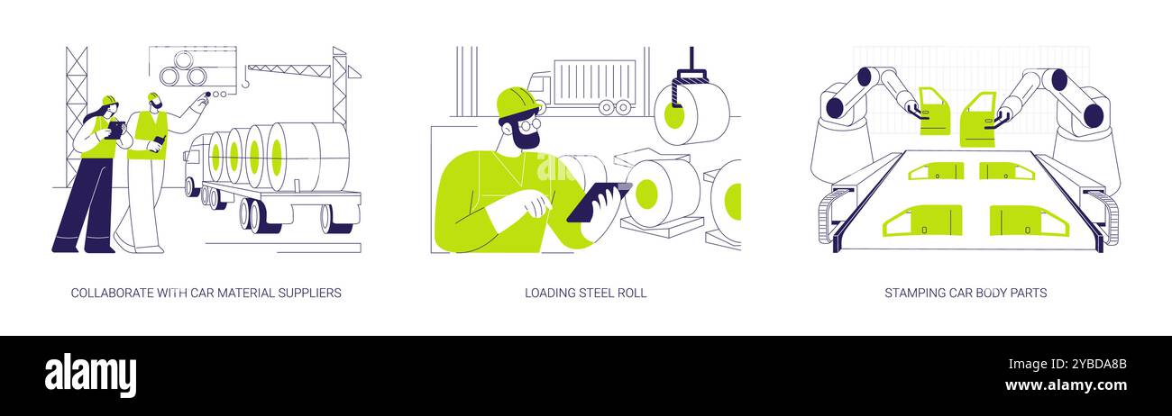 Press shop in automotive industry abstract concept vector illustrations ...