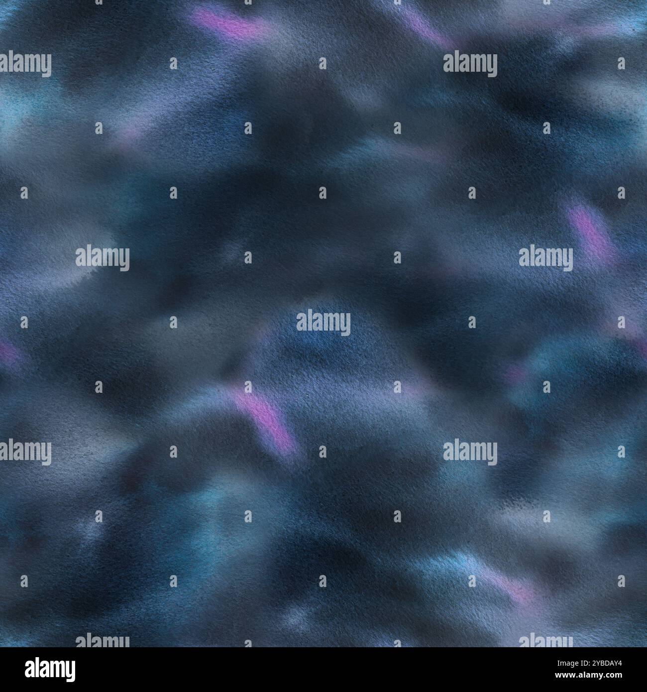 Night sky dark blue with clouds and nebulae, paint spots, ink. Hand ...