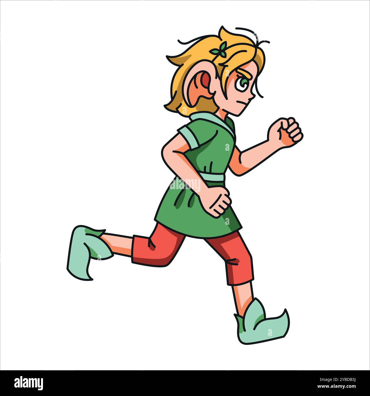 Cute fary tale character running color line illustration. Pose and ...