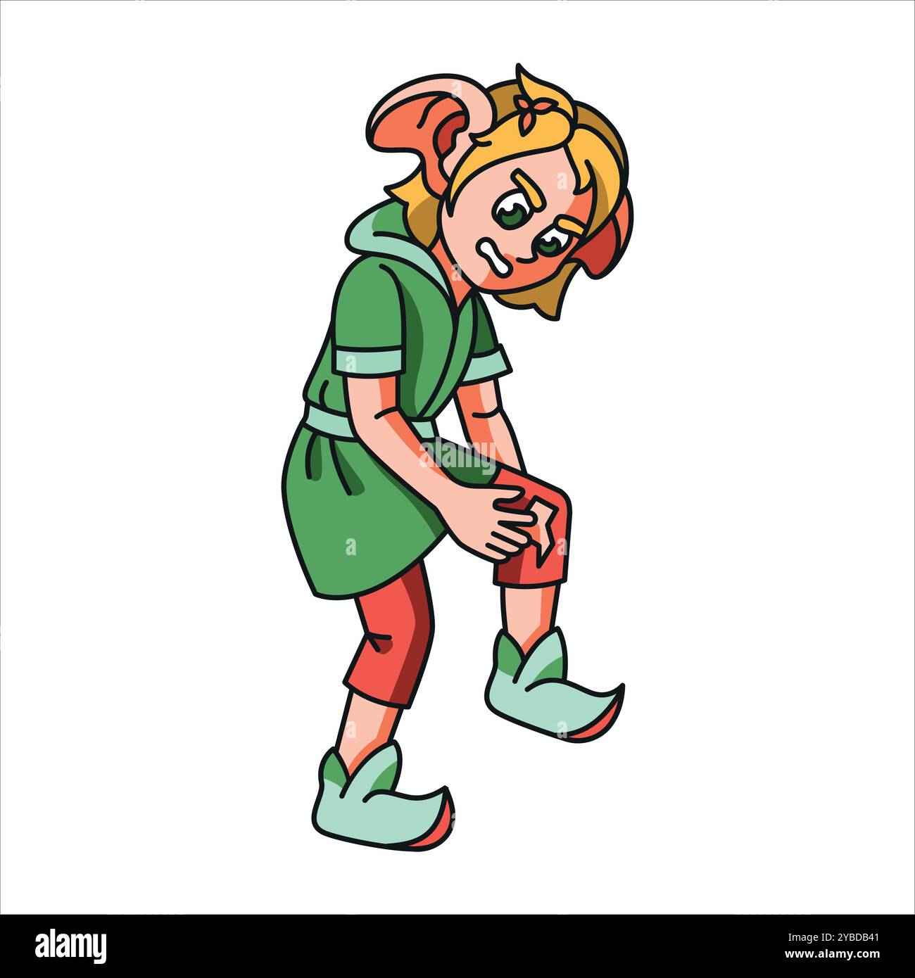 Fary tale character ripped his pants color line illustration. Pose and ...