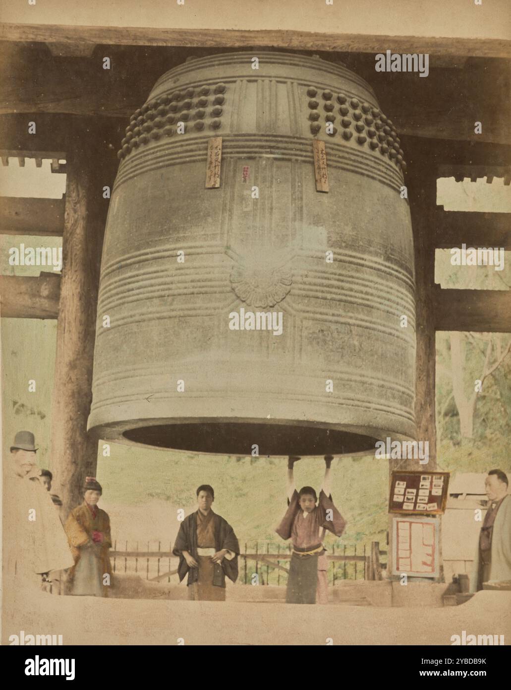The great bell of Chion-in Temple, Kyoto, about 1880s-1890s. A number ...