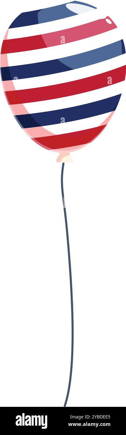 Single red white and blue striped balloon floating on a string against ...