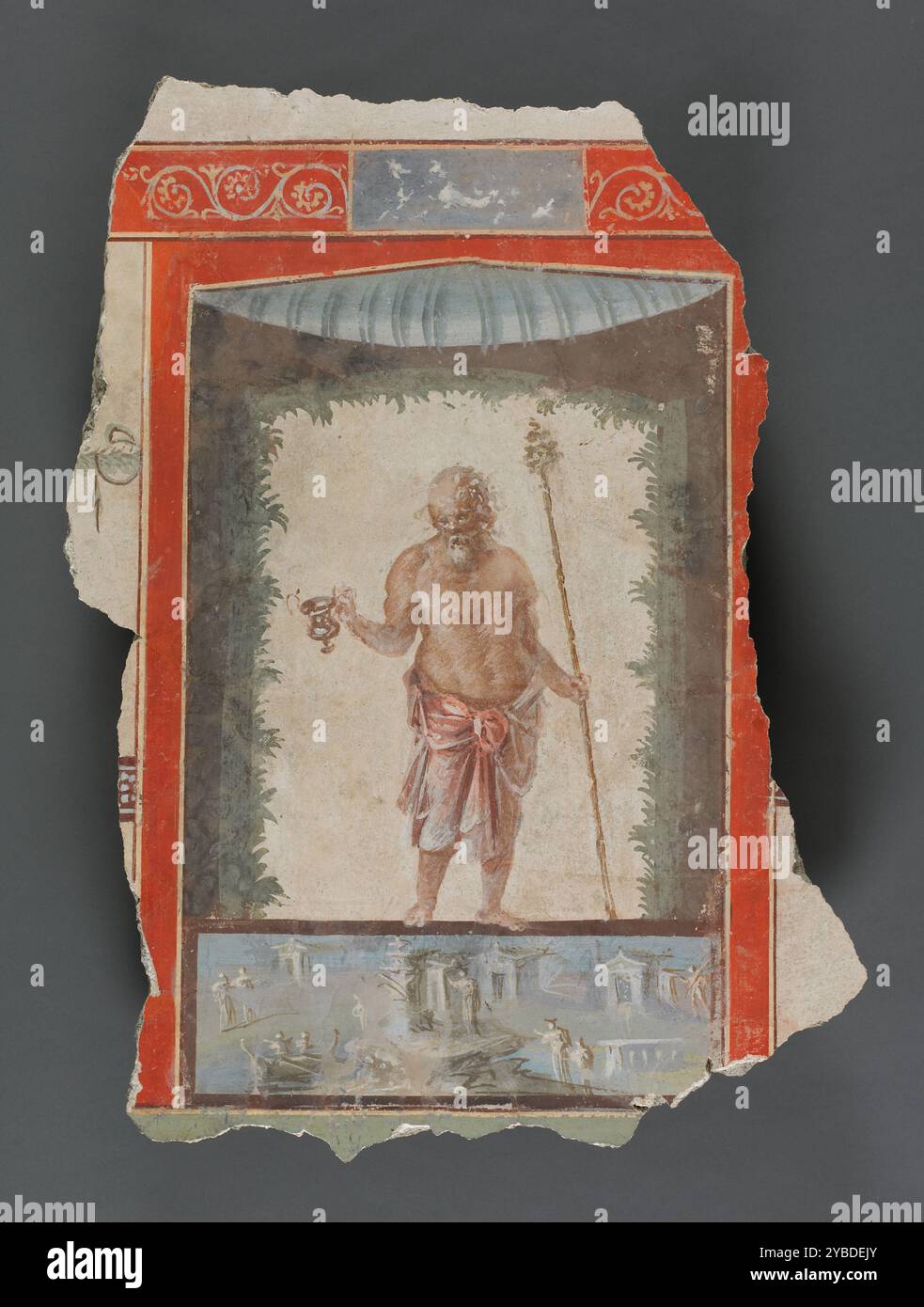 Fresco Fragments Depicting an Old Silenus with Kantharos and Thyrsus, A ...