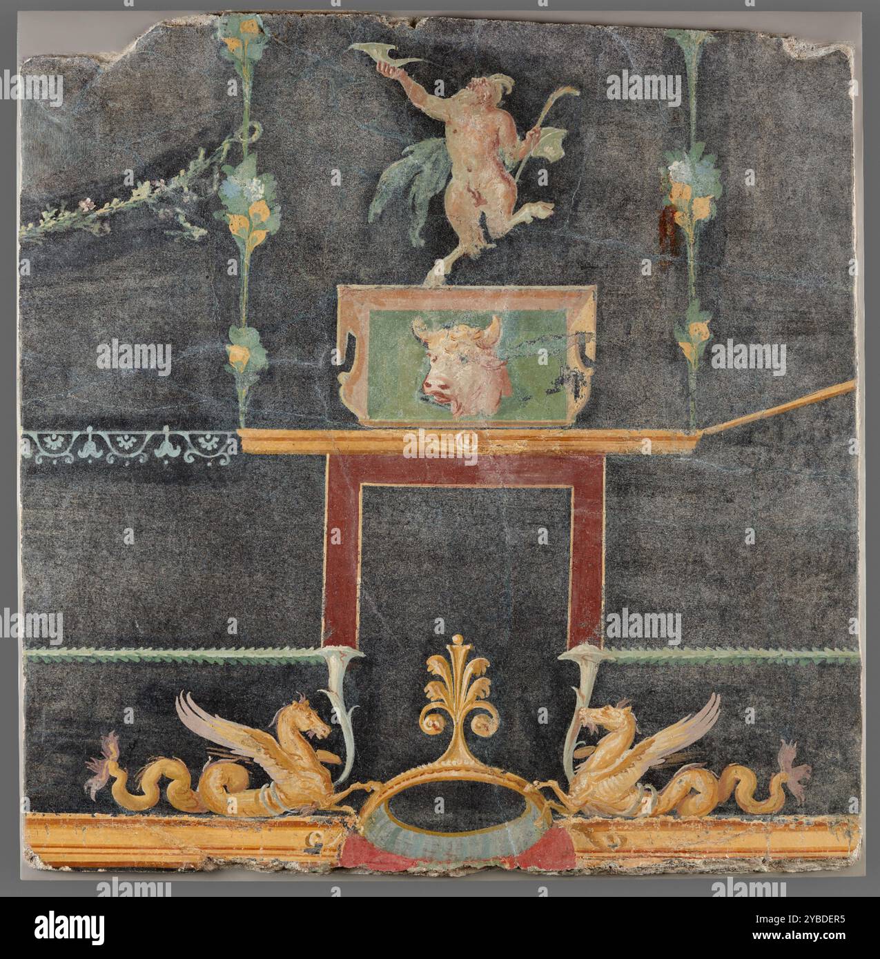 Wall Fragment with Dancing Satyr, Hippocamps, and other Decorative ...