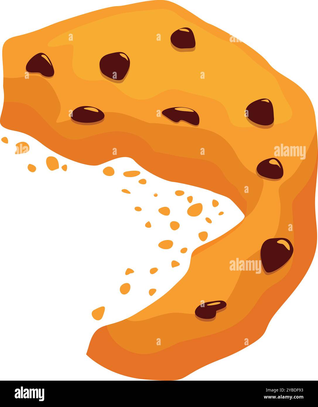 Cartoon illustration of a delicious chocolate chip cookie crumbling ...