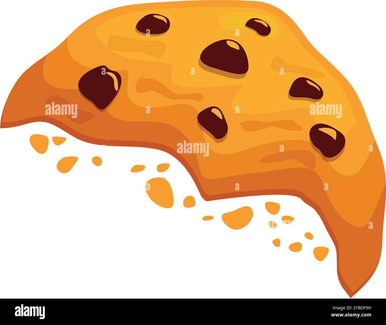 Cartoon illustration of a delicious chocolate chip cookie crumbling ...