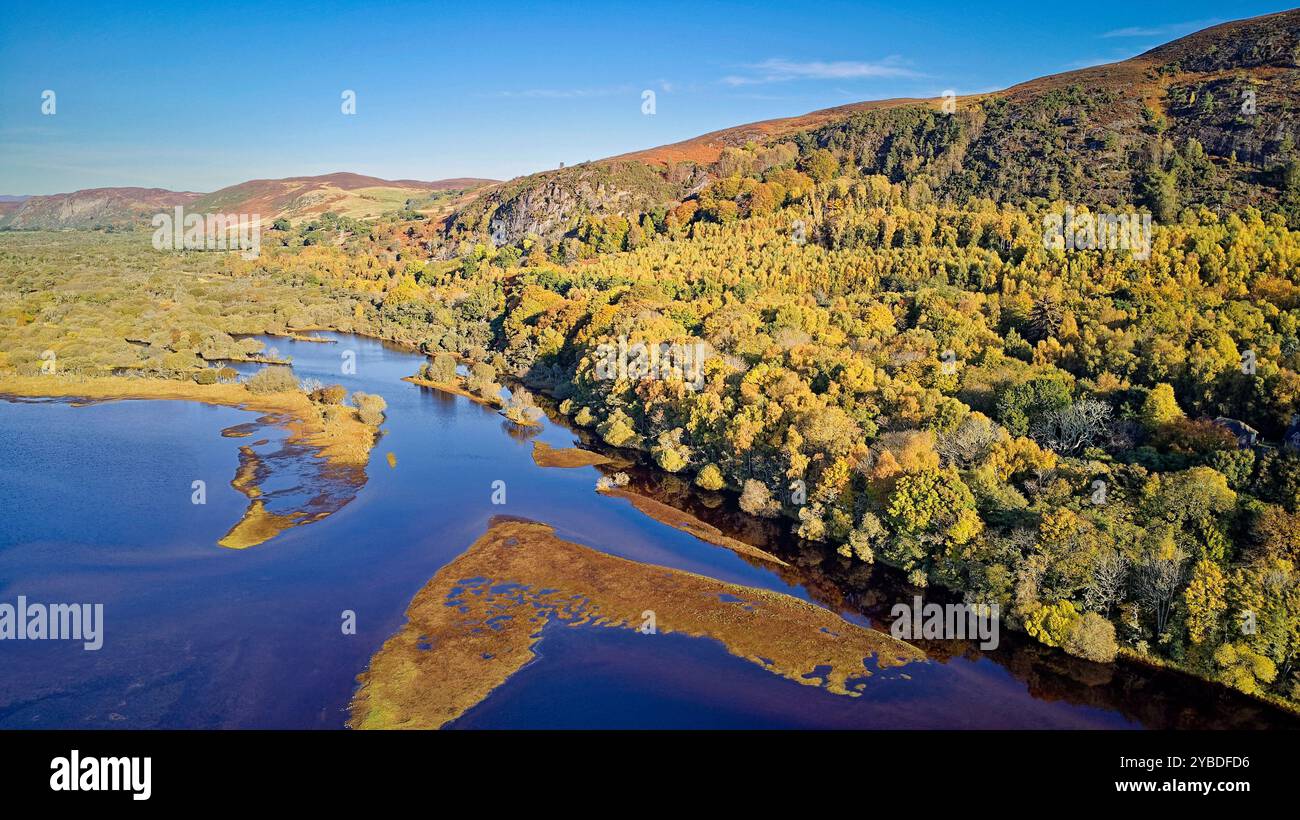 River Fleet Sutherland Scotland and the Mound with trees in autumn ...