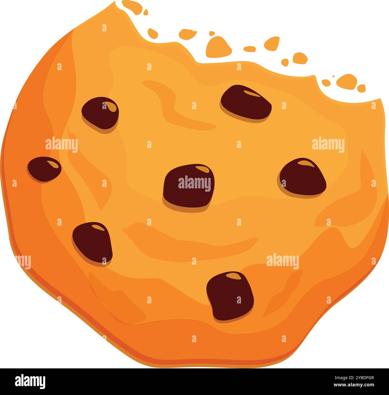 Cartoon illustration of a chocolate chip cookie with a bite missing ...