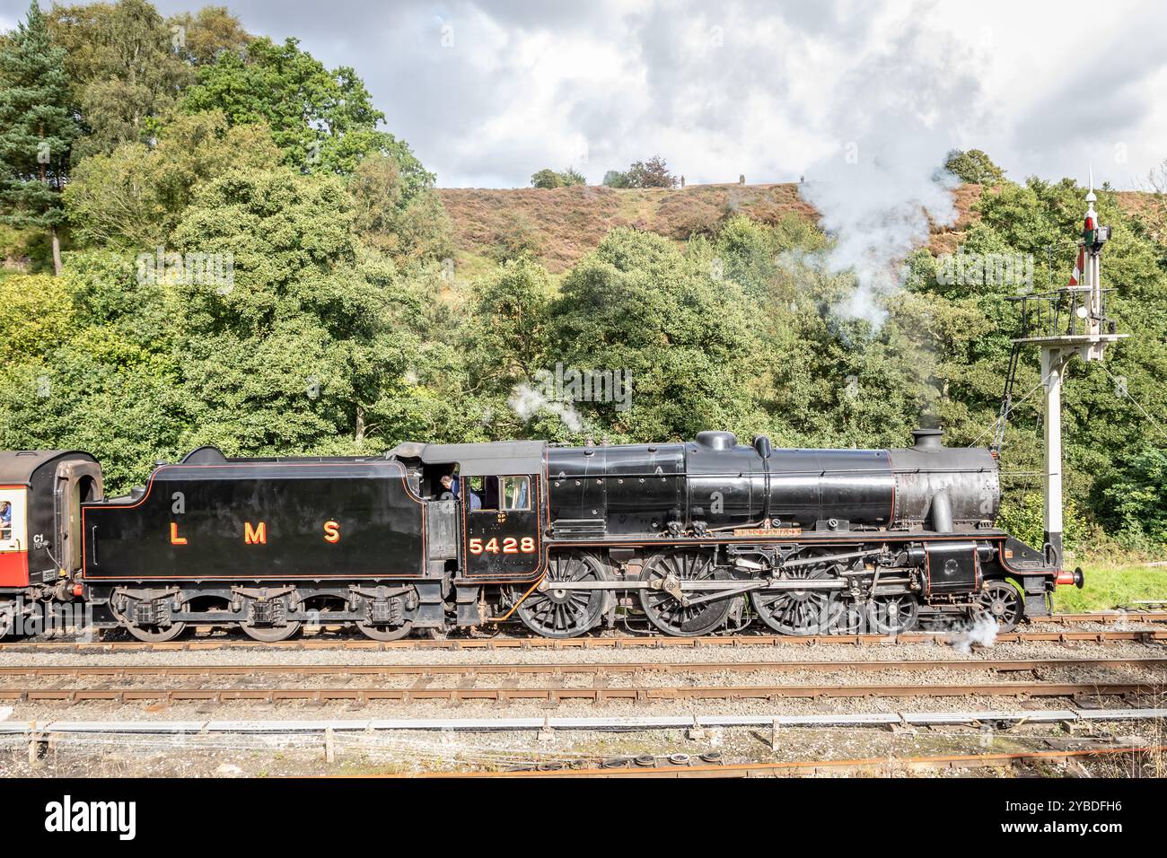 LMS 4-6-0 '5MT' No. 5428 'Eric Treacy' departs from Goathland on the North Yorkshire Moors ...