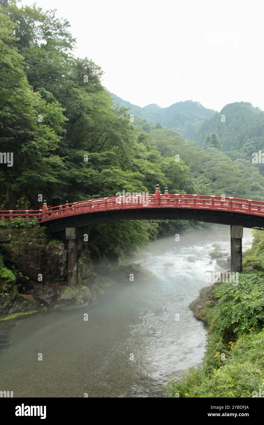 The Sacred Shinkyo Bridge in Nikko, Japan Over a Misty River Stock Photo - Alamy