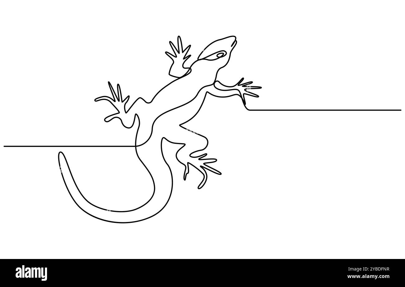 A continuous line drawing of a lizard, One single line drawing of ...
