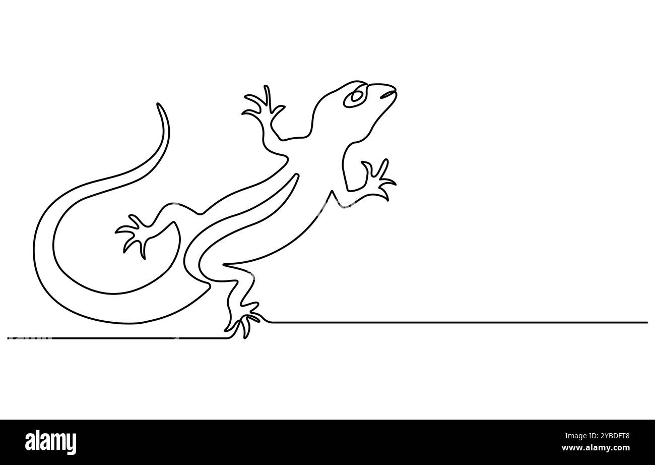A continuous line drawing of a lizard, One single line drawing of ...