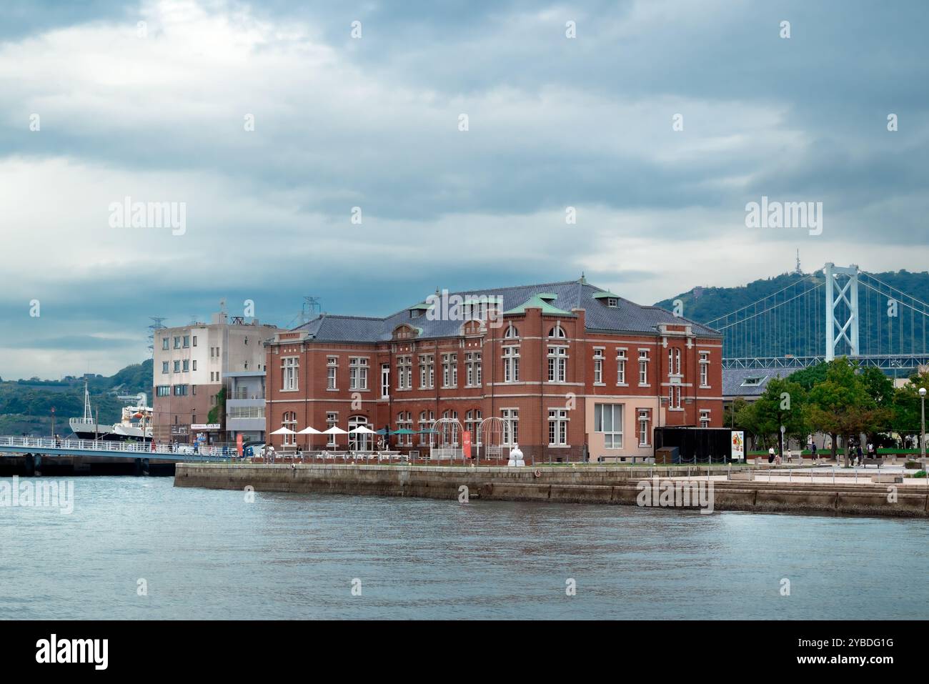 Mojiko Retro building and Kanmon bridge in the background at Moji Port ...
