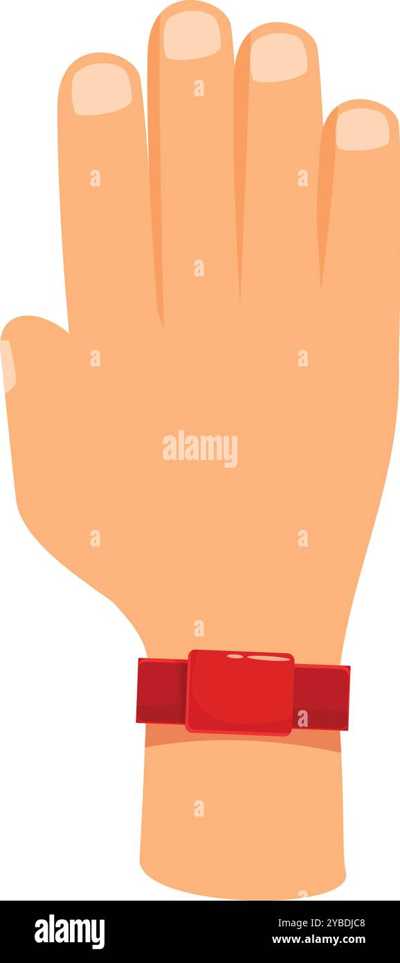 Cartoon illustration of a hand wearing a red wristband showing five ...